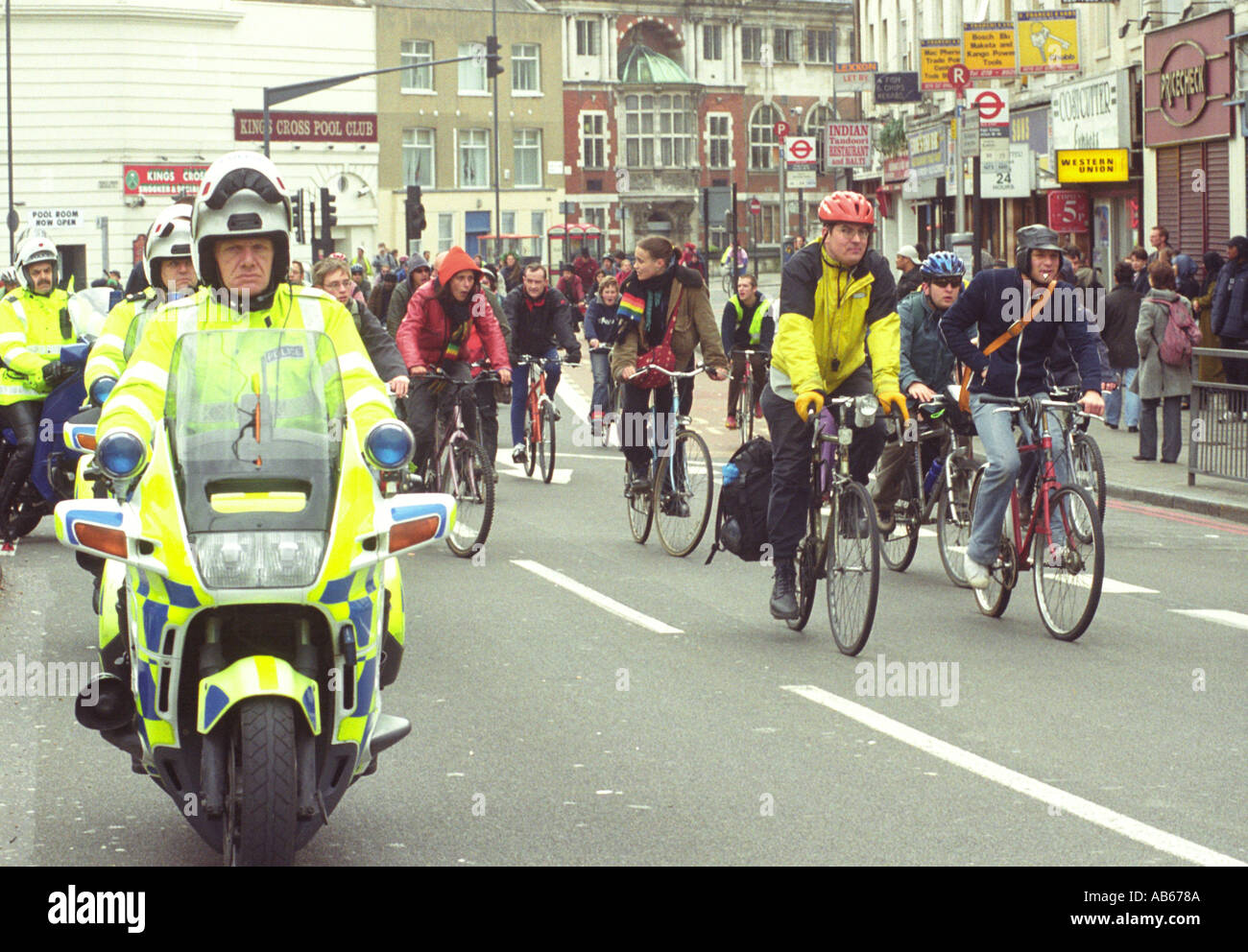 Cyclists at Mayday protest London England UK Europe Stock Photo - Alamy