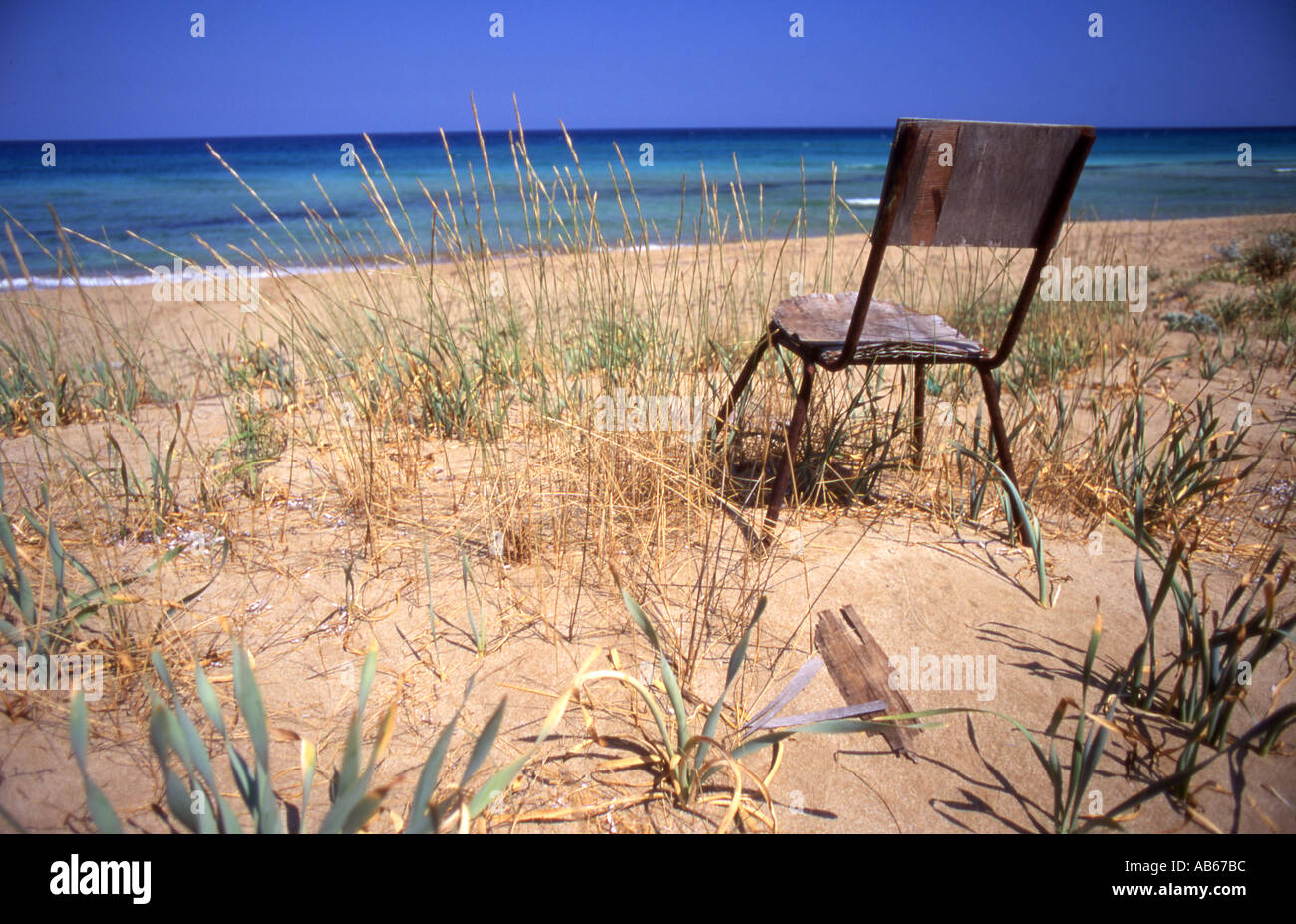 Chair on beach at Bafra Cyprus Stock Photo - Alamy