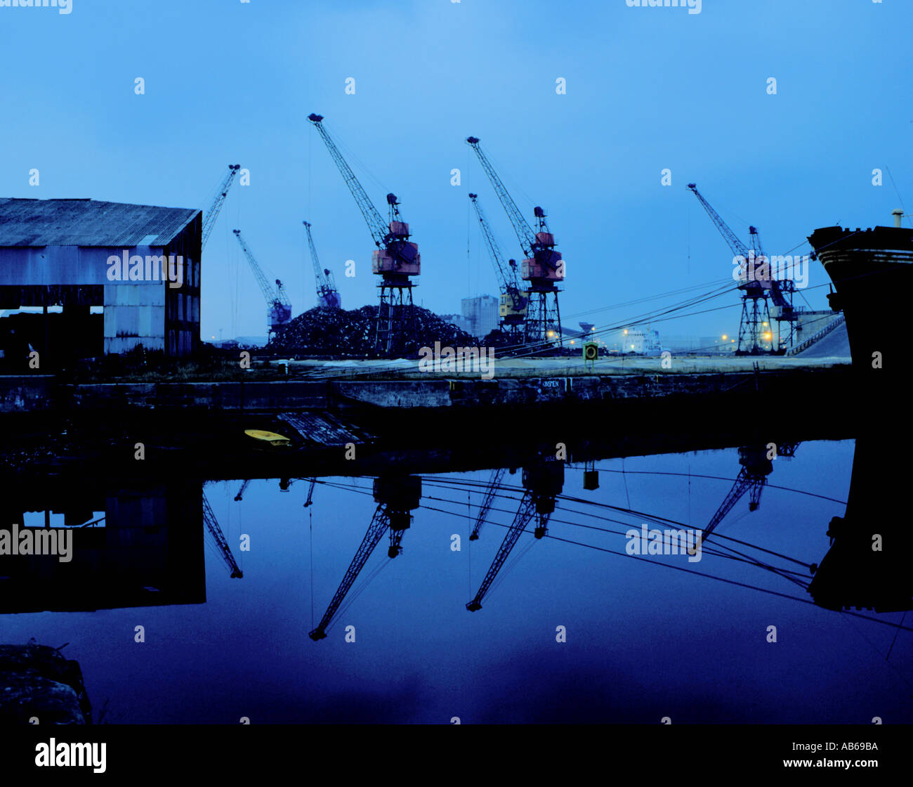 Silhouette of dockside cranes at dawn, Hartlepool Docks, Hartlepool ...