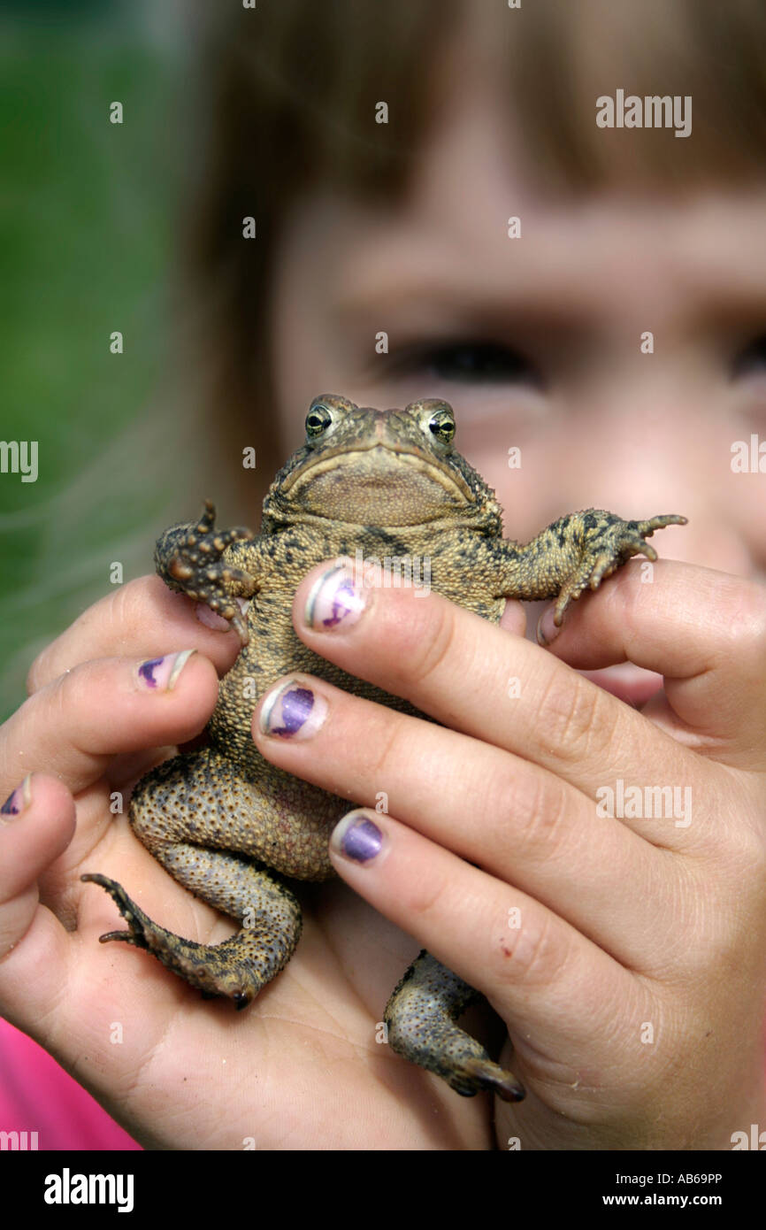 Young girl holding a toad Stock Photo - Alamy
