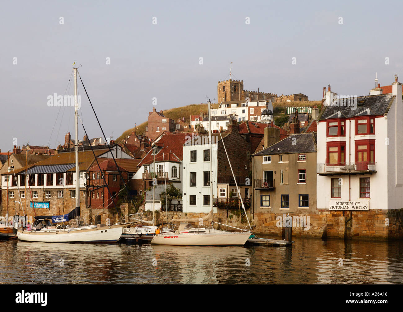 WHITBY HARBOUR OLD SIDE AND SAINT MARYS CHURCH Stock Photo - Alamy