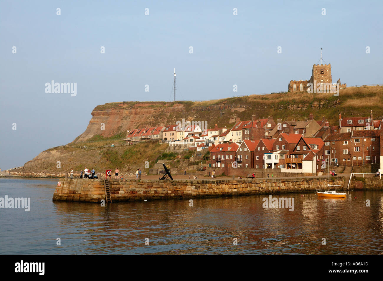 WHITBY HARBOUR OLD SIDE AND SAINT MARYS CHURCH AND ABBEY Stock Photo ...