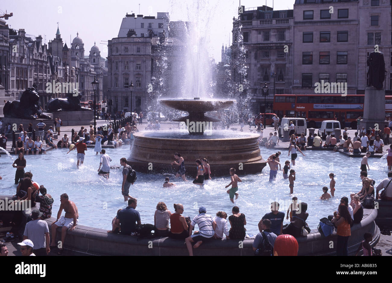 Summer of 2003 swimming in the fountains in Trafalgar Square London ...