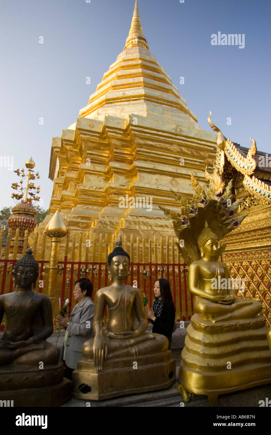 Golden stupa and ornamental umbrella Wat Phra That Doi Suthep Chiang ...