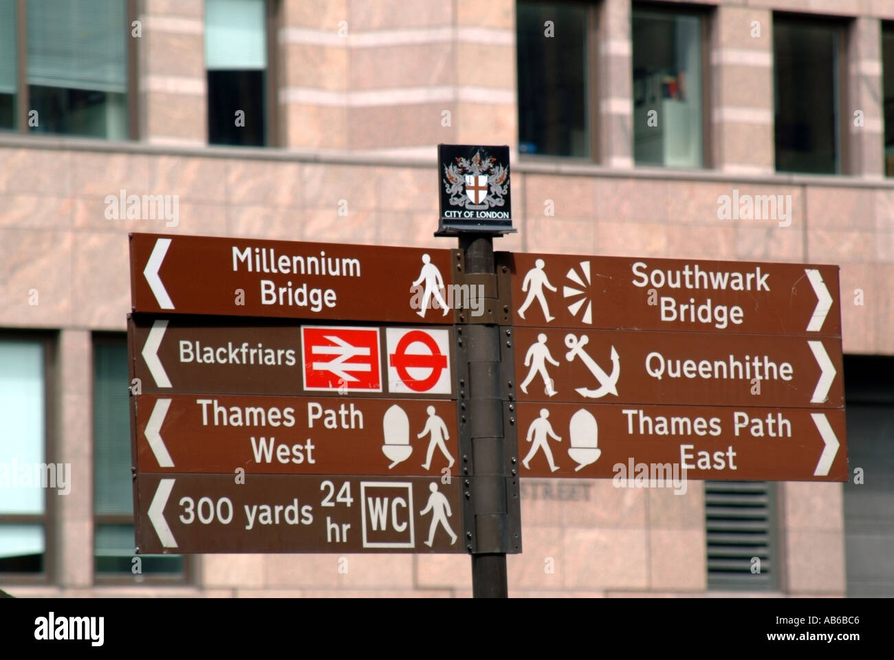 london the city sign post to various attractions thames path footpath ...