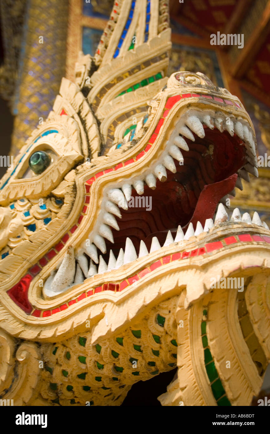 Snarling temple dragon head close up Chiang Mai Thailand Stock Photo ...