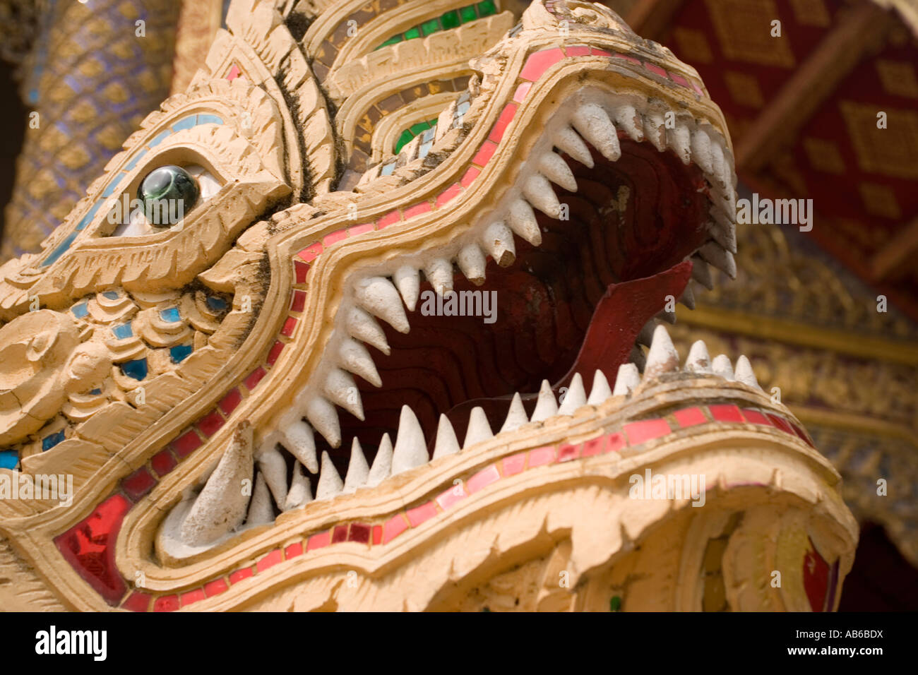 Snarling temple dragon head close up Chiang Mai Thailand Stock Photo ...
