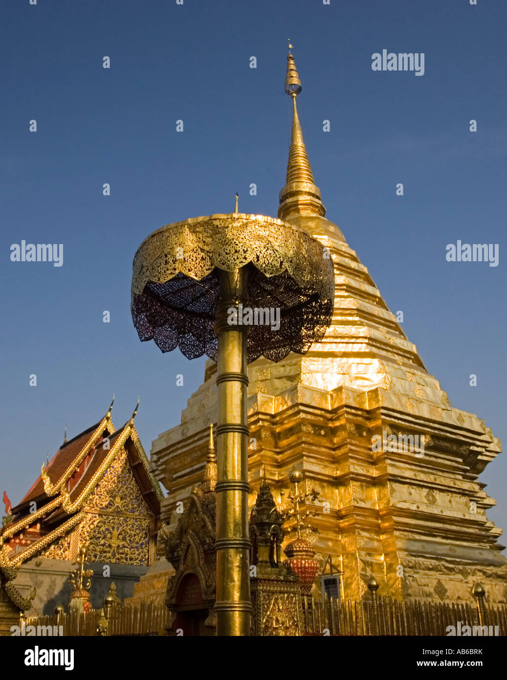 Golden stupa and ornamental umbrella Wat Phra That Doi Suthep Chiang ...