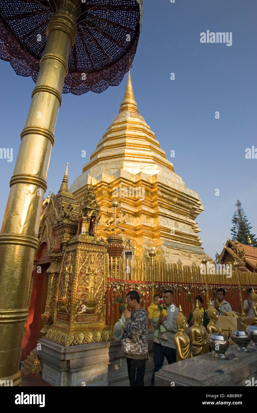 Golden stupa and ornamental umbrella Wat Phra That Doi Suthep Chiang ...