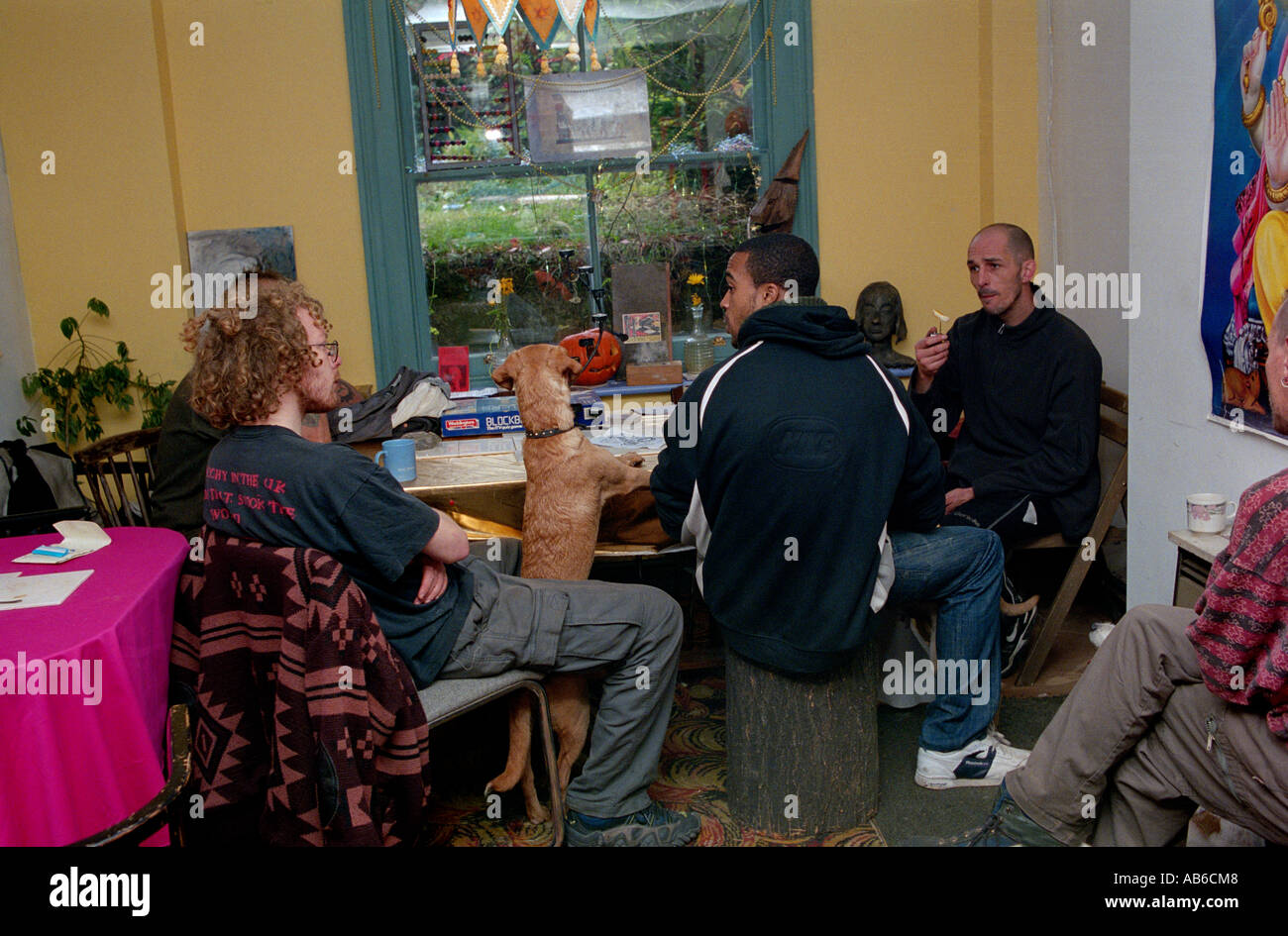People socialising Cafe at St Agnes Place Squat Kennington South London ...