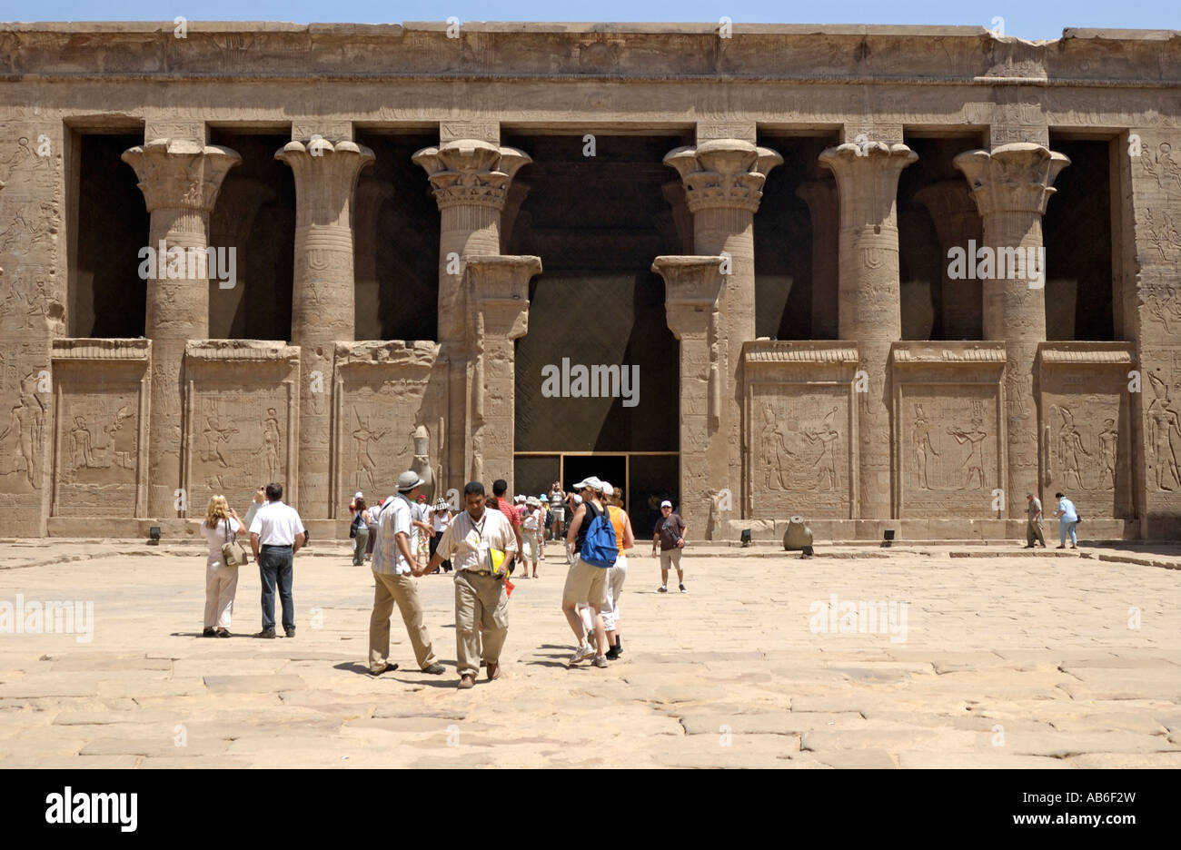 First Courtyard just inside the main entrance Edfu Temple, Egypt. The ...