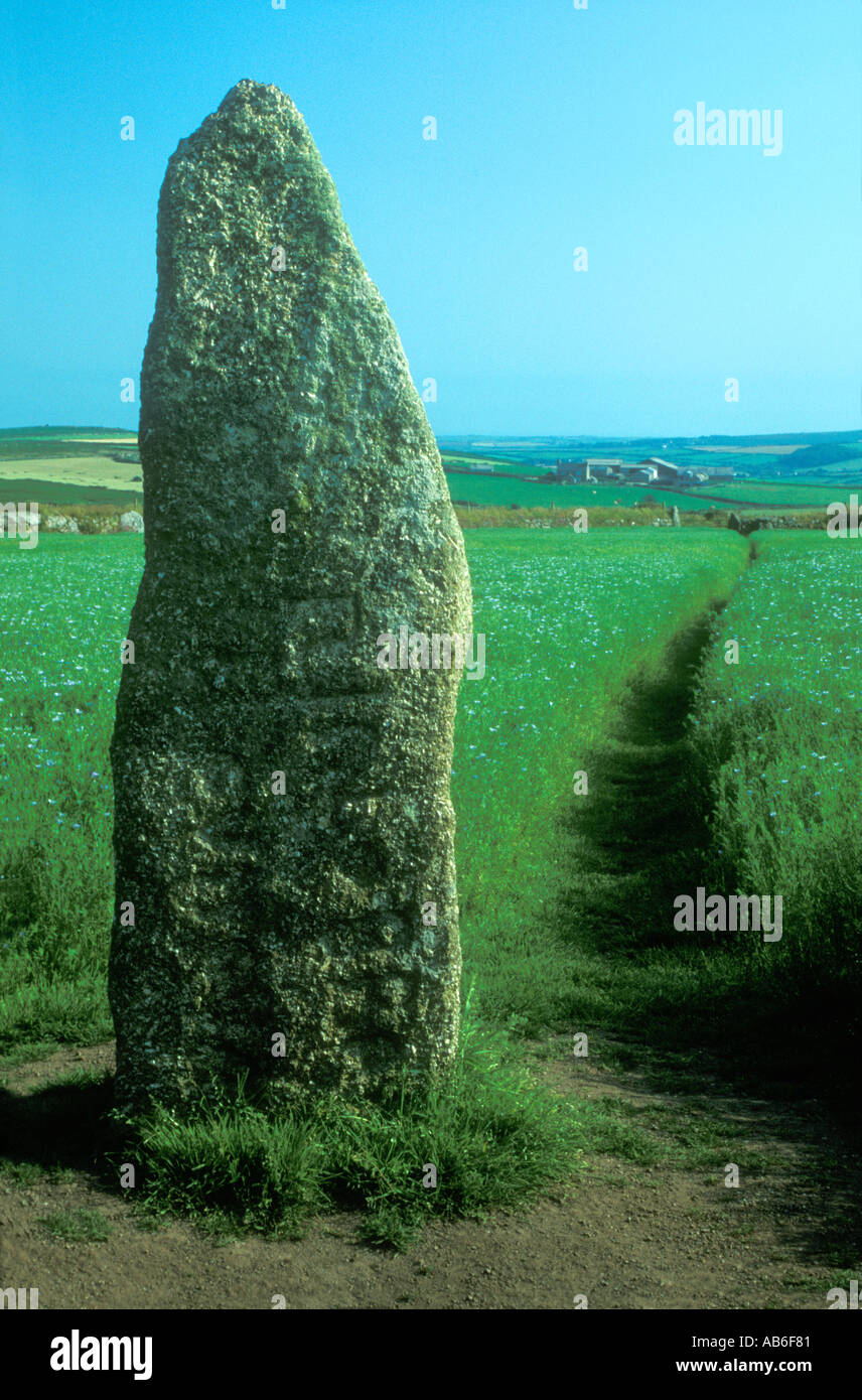 Standing Stone Men Scryfa granite pillar inscribed Zennor Cornwall ...