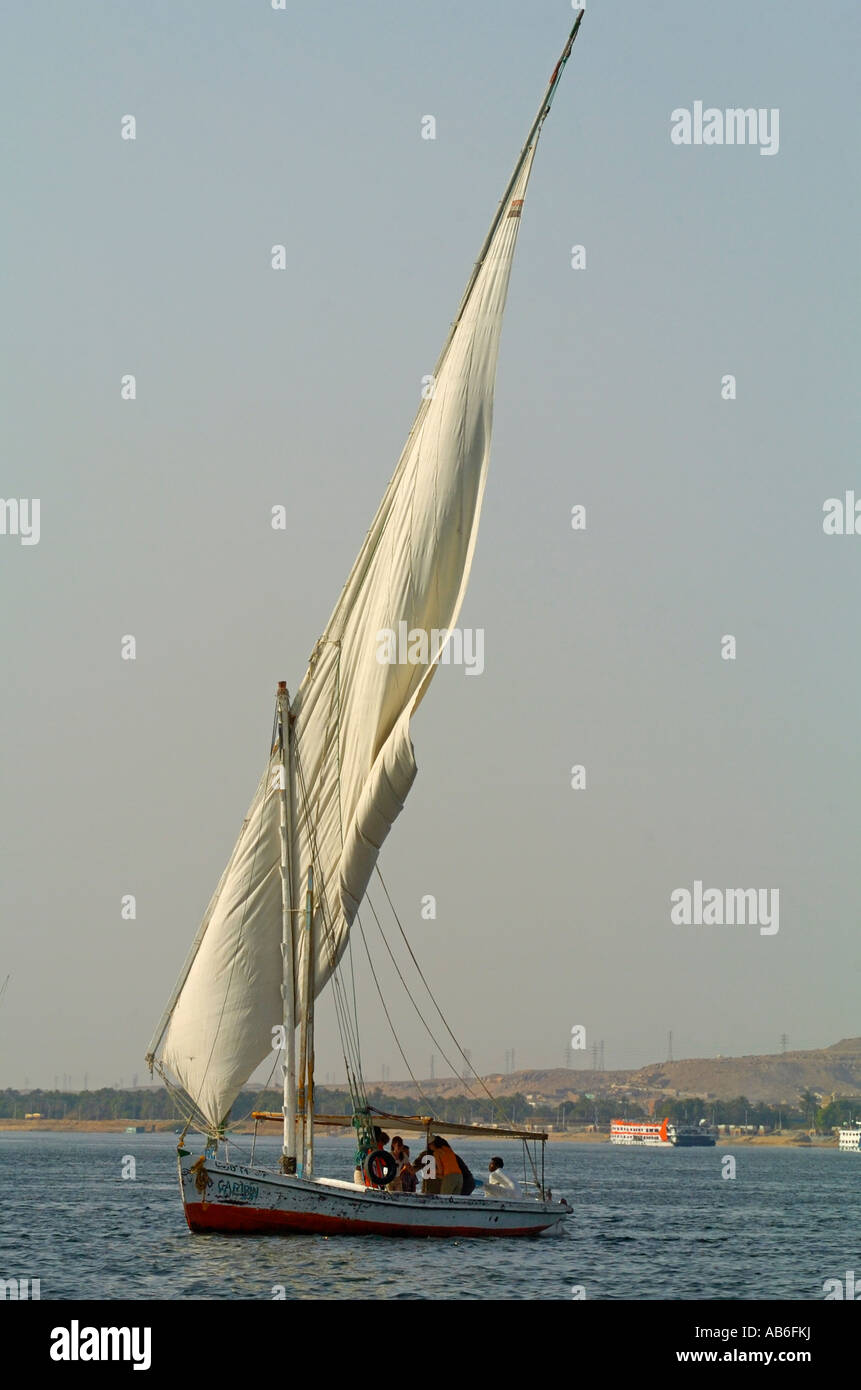 A Felucca, a traditional wooden sailing boats on the River Nile Aswan ...