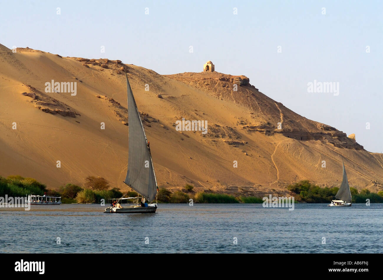 A Felucca, a traditional wooden sailing boats on the River Nile Aswan ...