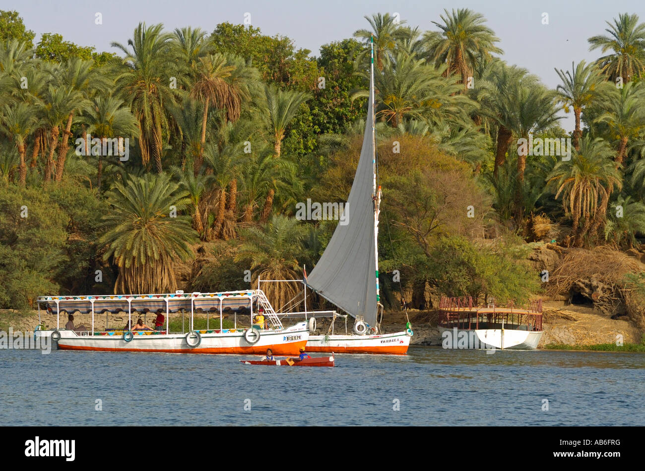 A Felucca, a traditional wooden sailing boats on the River Nile Aswan ...