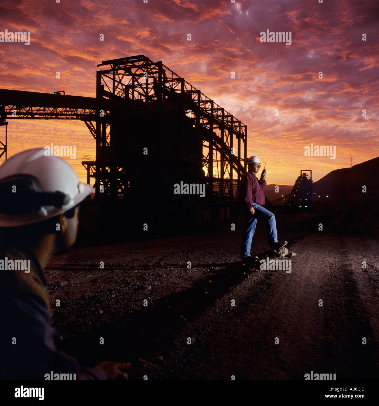 Dusk over processing plant at Mante Verdi copper mine, Atacama Desert ...