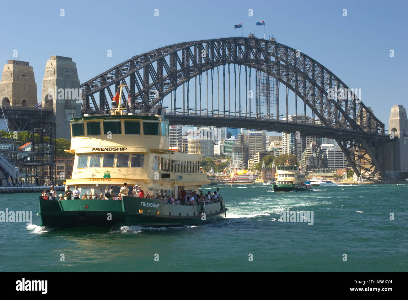 Ferries approaching Circular Quay, with the Sydney Harbour Bridge ...