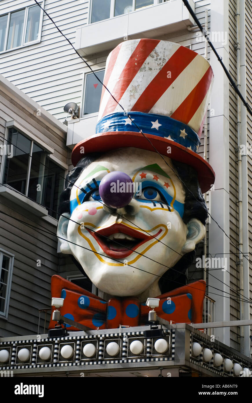 Large face on building at Americamura district of Minami Osaka japan ...