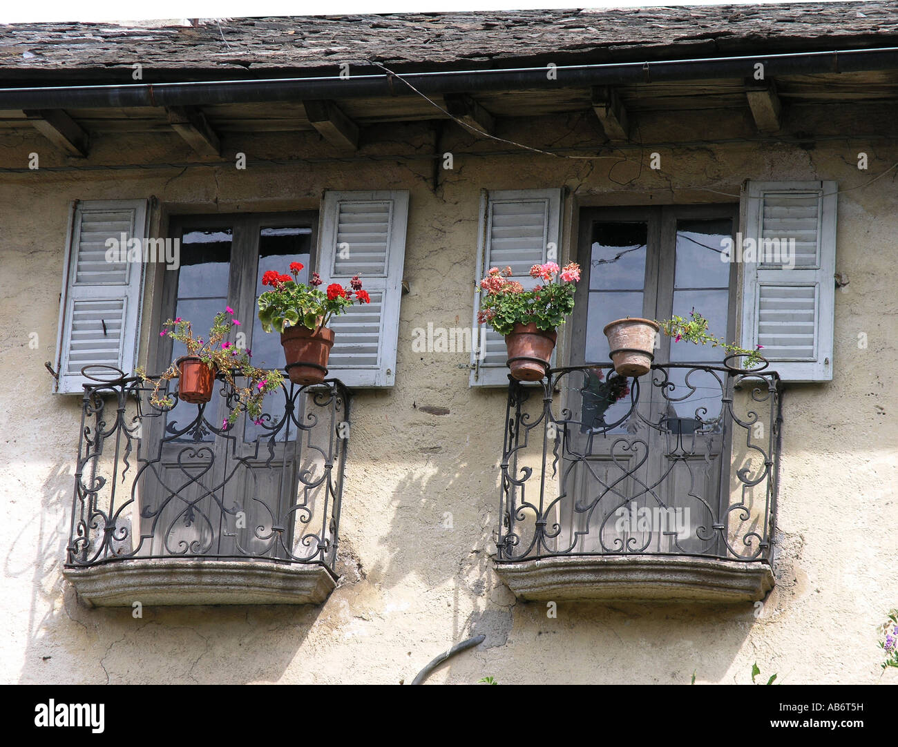 Two windows with balconies Cannobio Lago Maggiore Italy Stock Photo - Alamy