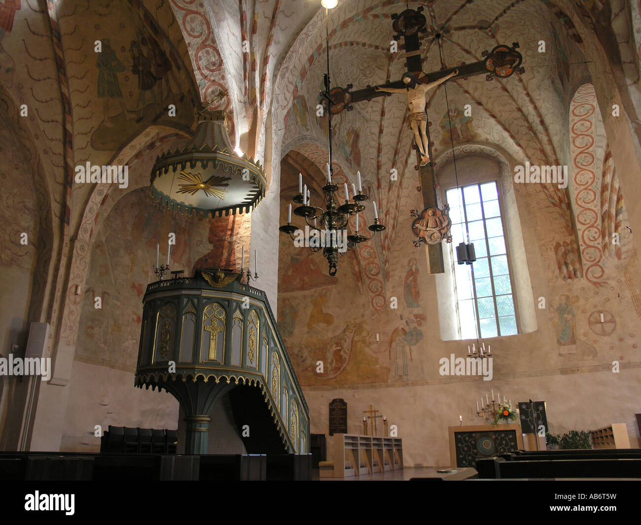 religious wall paintings in the famous medeval church of Lohja Finland ...
