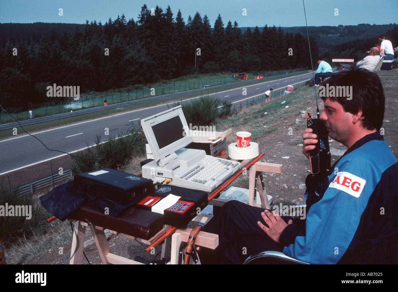 Technician manning the maximum speed trap at the Spa Francorchamps ...