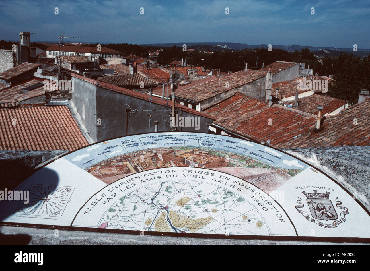 Orientation map on a stone table in the town of Arles in southern ...