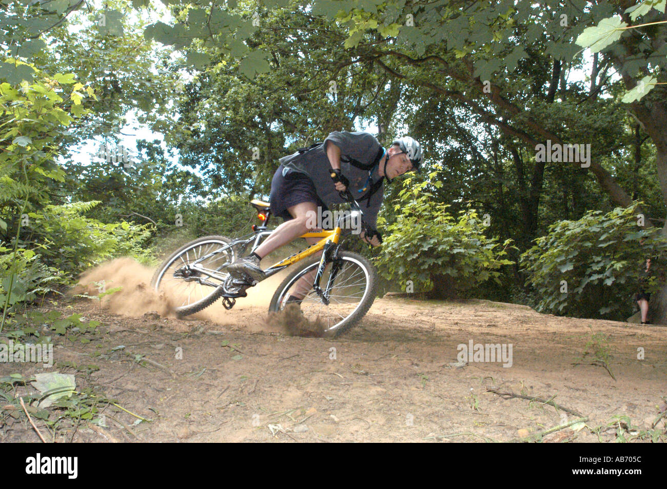 Cross country cycle riding John Lewis skidding to a halt Stock Photo ...