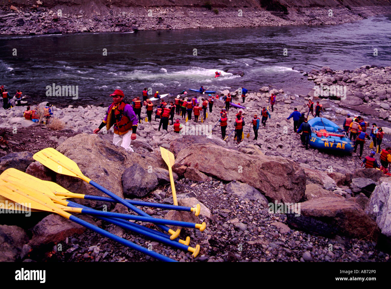 Preparing to Raft on the Thompson River near the Town of Spences Bridge ...