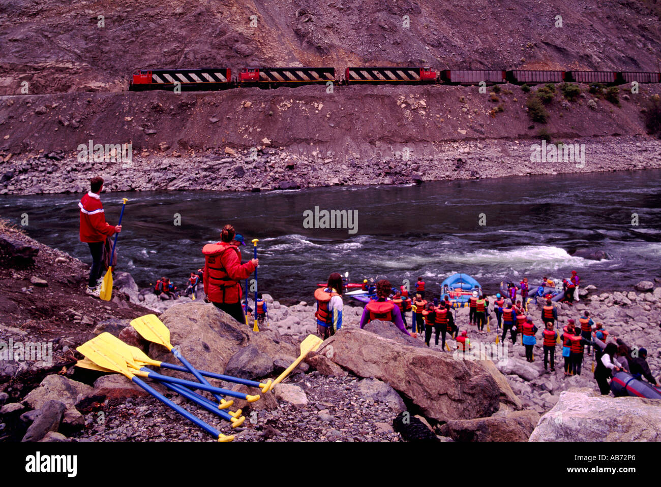Preparing to Raft on the Thompson River near the Town of Spences Bridge ...