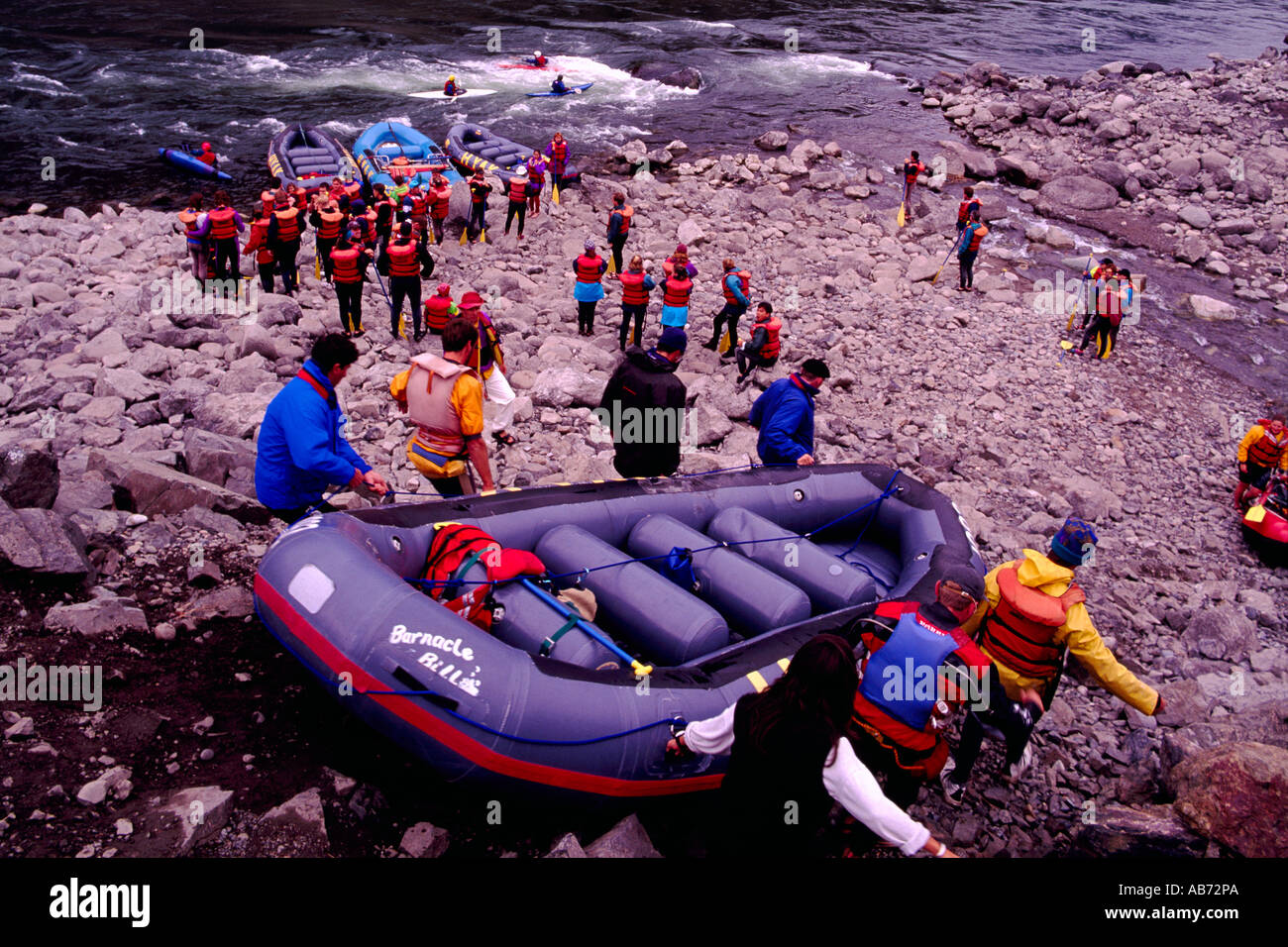 Preparing to Raft on the Thompson River near the Town of Spences Bridge ...