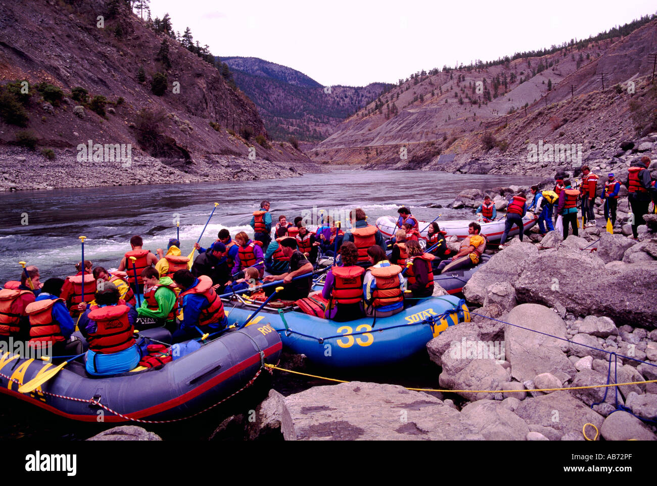 Preparing to Raft on the Thompson River near the Town of Spences Bridge ...