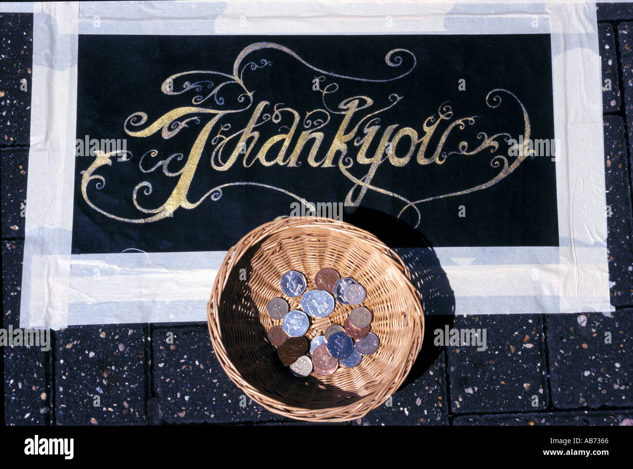 Thank you sign coins coin money cash begging street artist word ...