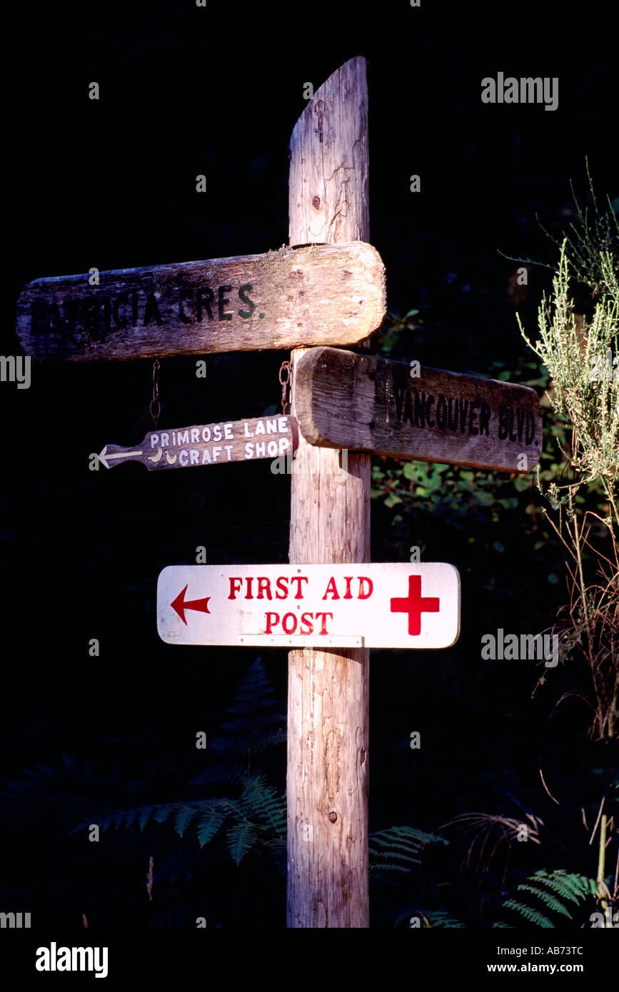 A Sign Post Direction to a First Aid Post Stock Photo - Alamy