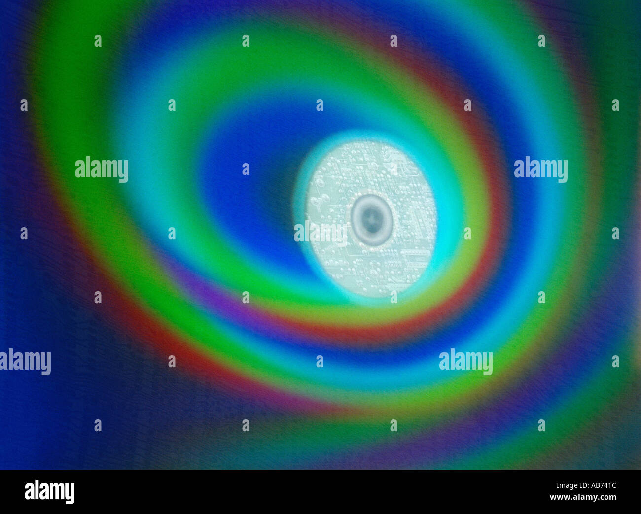 Compact disc circuits and the colours reflected from a CD Stock Photo ...