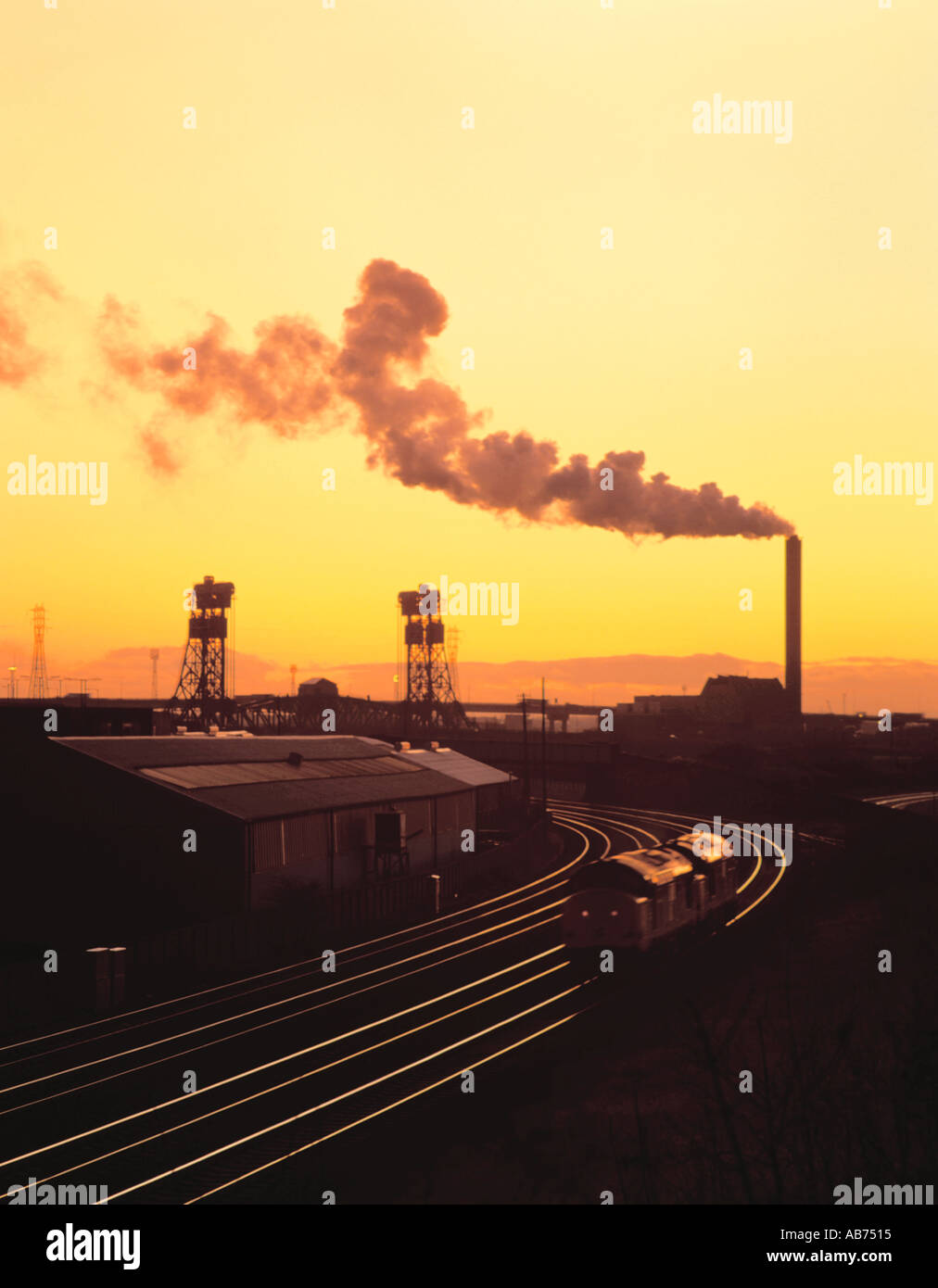 Industrial sunset: Newport Bridge and Portrack Incinerator Plant at ...