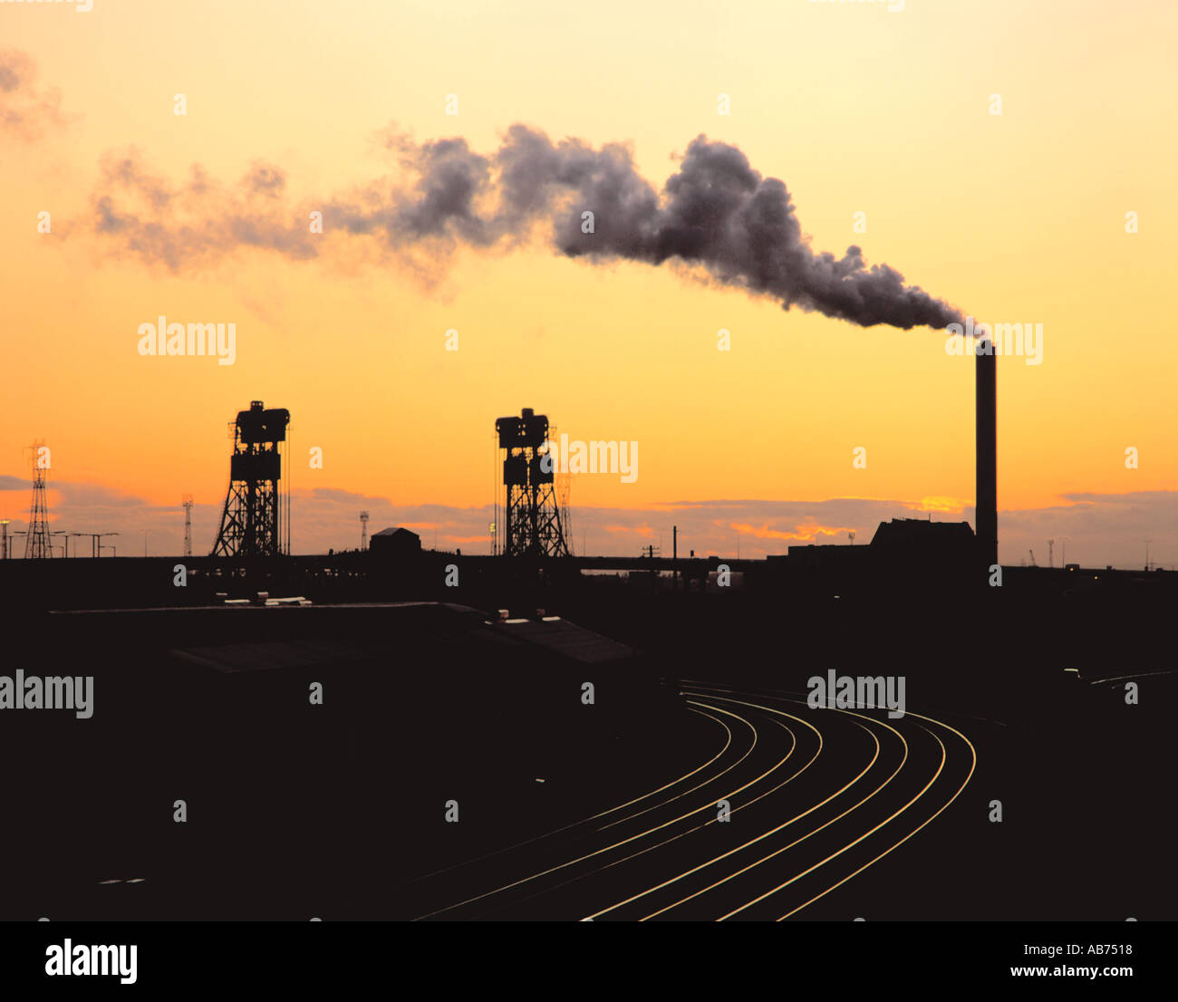 Industrial sunset; Newport Bridge and Portrack Incinerator Plant at ...