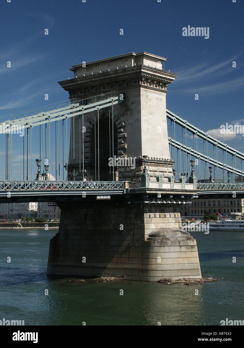 Buttress of Szechenyi Chain Bridge in Budapest, capital of Hungary ...