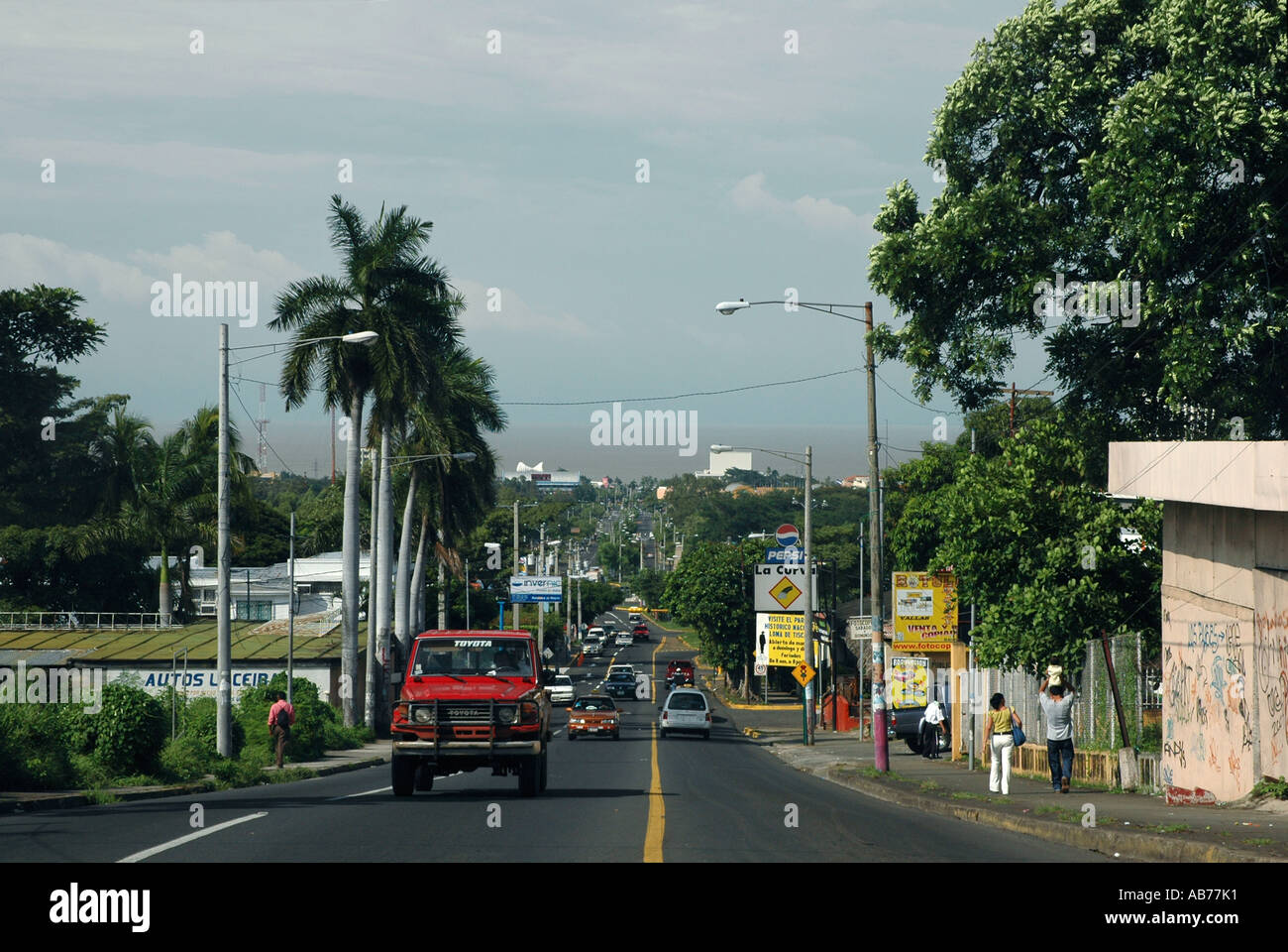 Busy street in central Managua, capital of Nicaragua, Central America ...