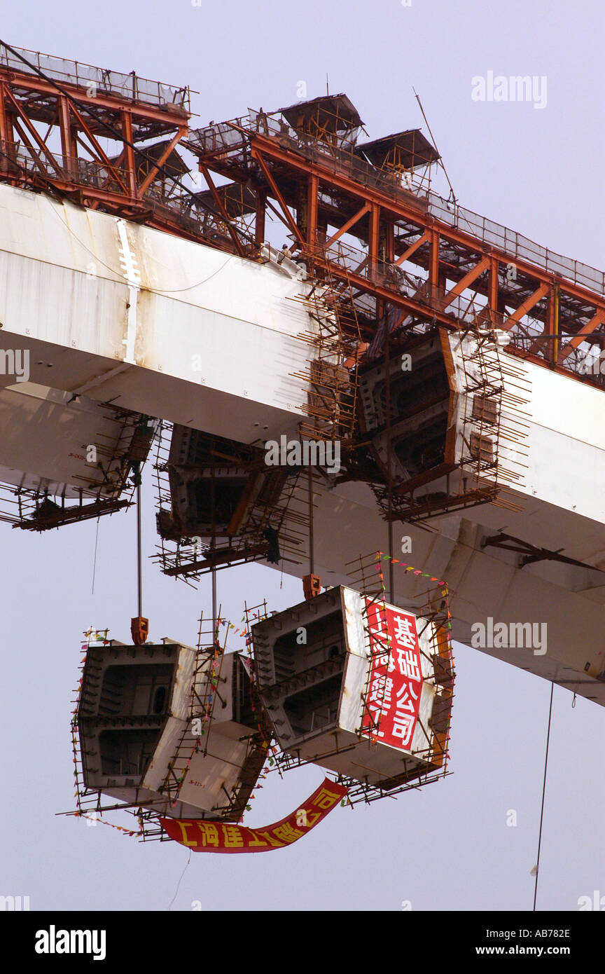 Lupu Bridge in Shanghai under construction over Huangpu River 2002 ...