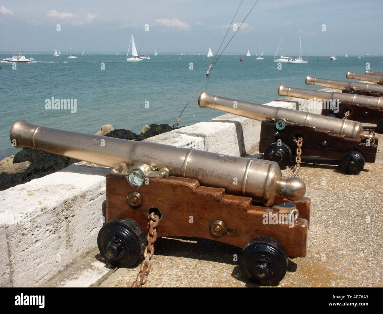 West Cowes Isle of Wight line of small cannons Stock Photo - Alamy