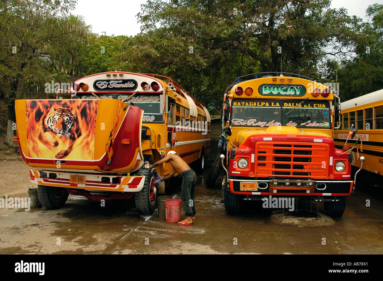 Painted public buses in Matagalpa, Nicaragua, Central America Stock ...
