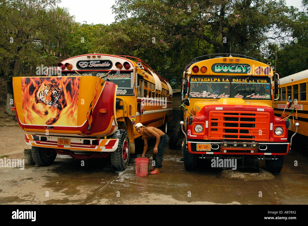 Painted public buses in Matagalpa, Nicaragua, Central America Stock ...