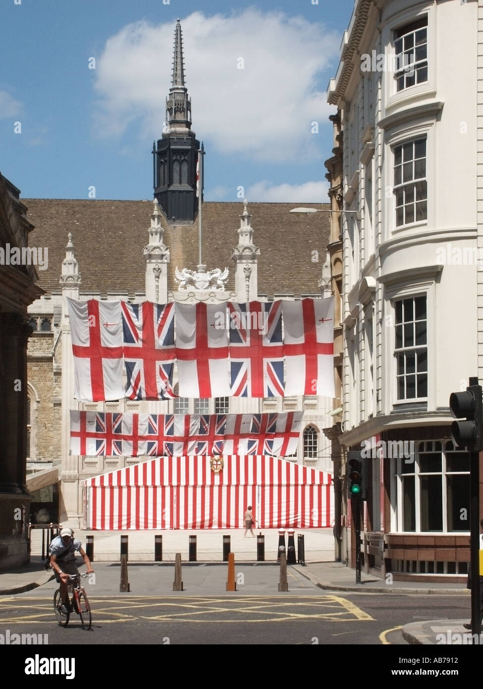 City of London The Guildhall Union Flags and flag of St George hung as ...
