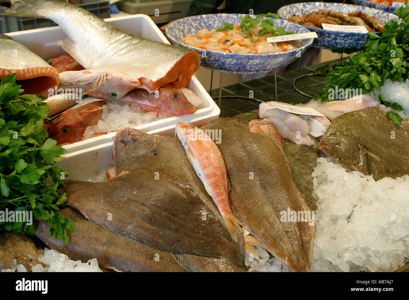 Delicatessen seafood counter Stock Photo - Alamy