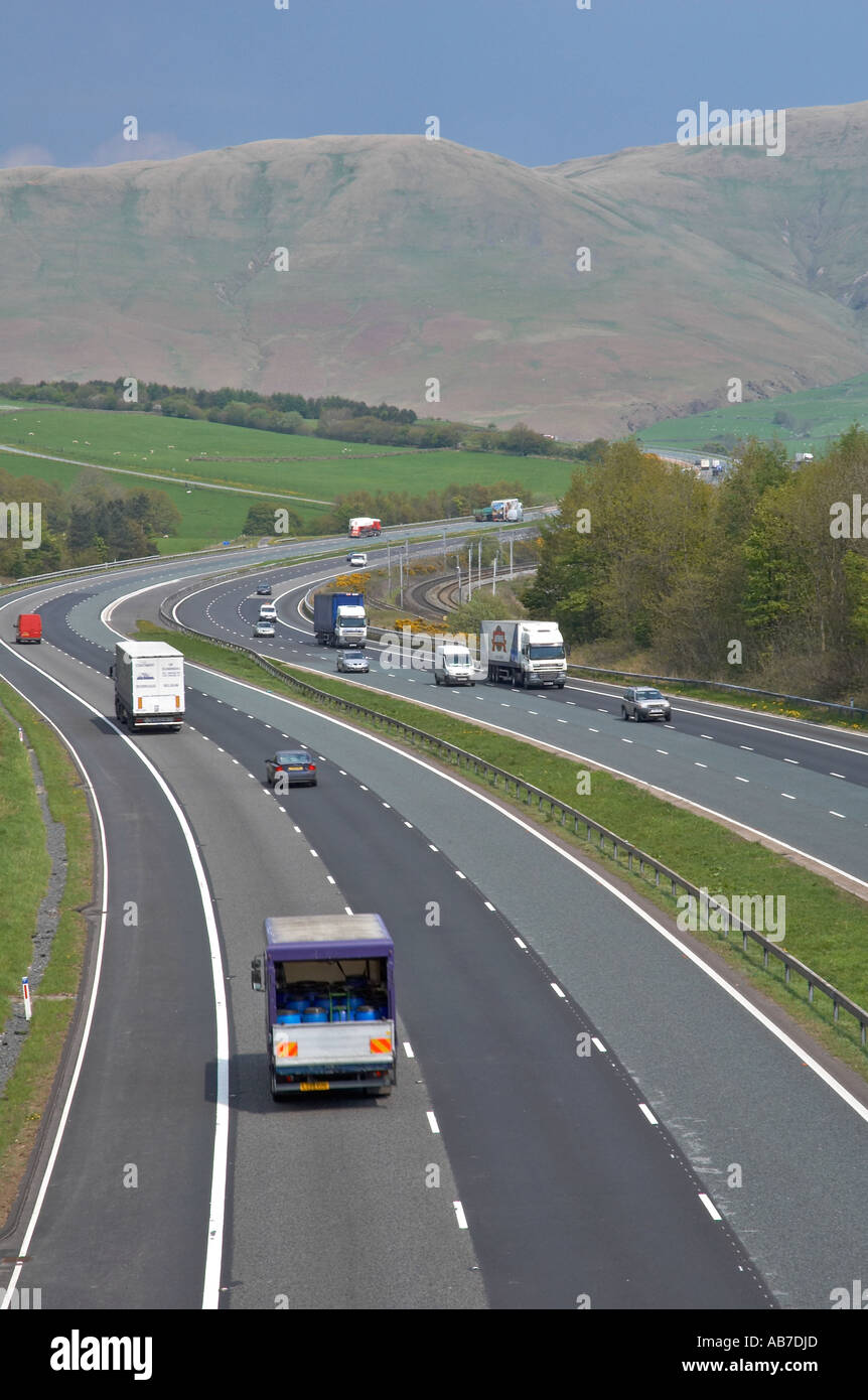 M6 Motorway Cumbria. Road route through the Cumbrian countryside at ...