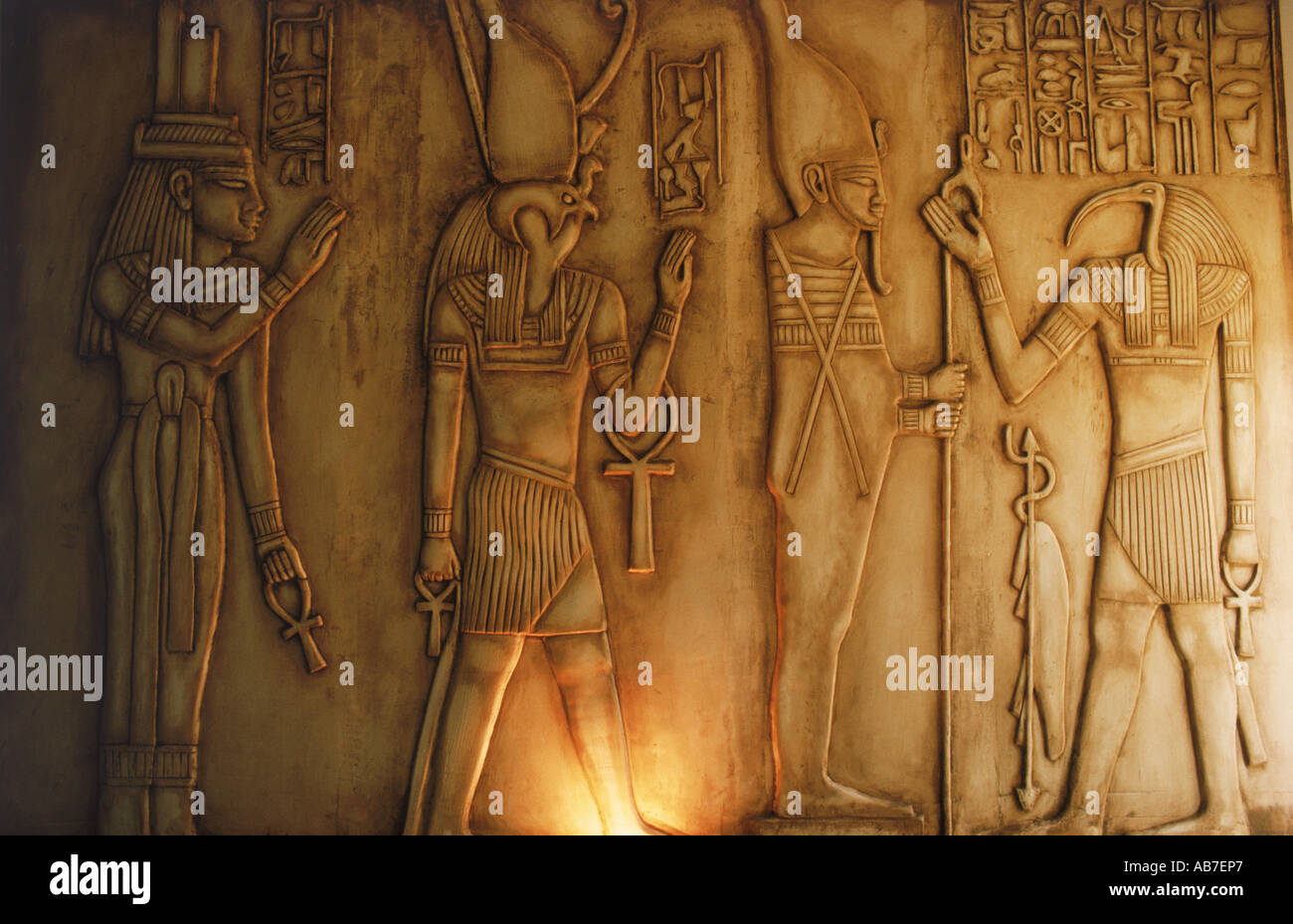 Decorated wall inscribed with figures and hieroglyphs in Ramesses IX ...