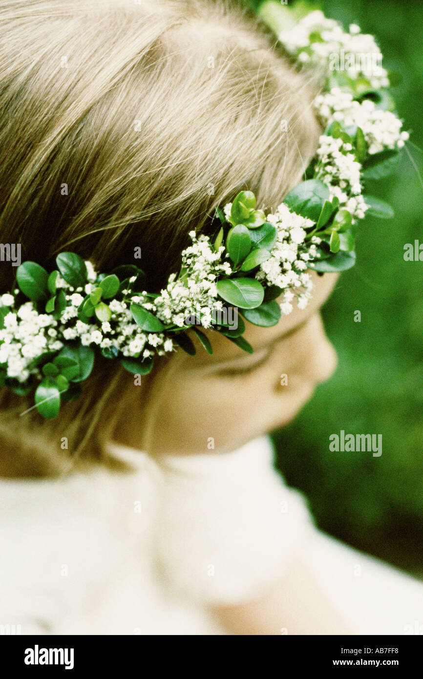 Girl with flower coronet Stock Photo - Alamy