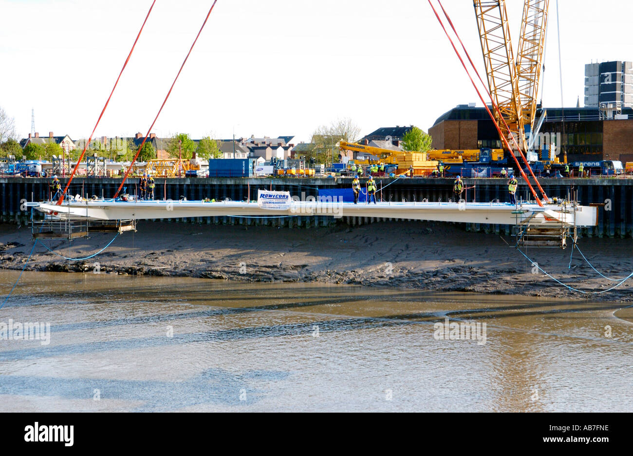 Foot and cycle bridge under construction over the River Usk at Newport ...