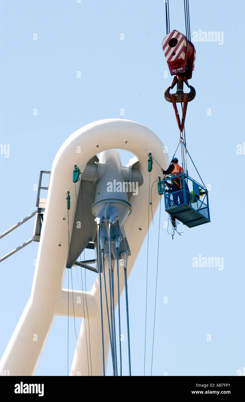 Foot and cycle bridge under construction over the River Usk at Newport ...
