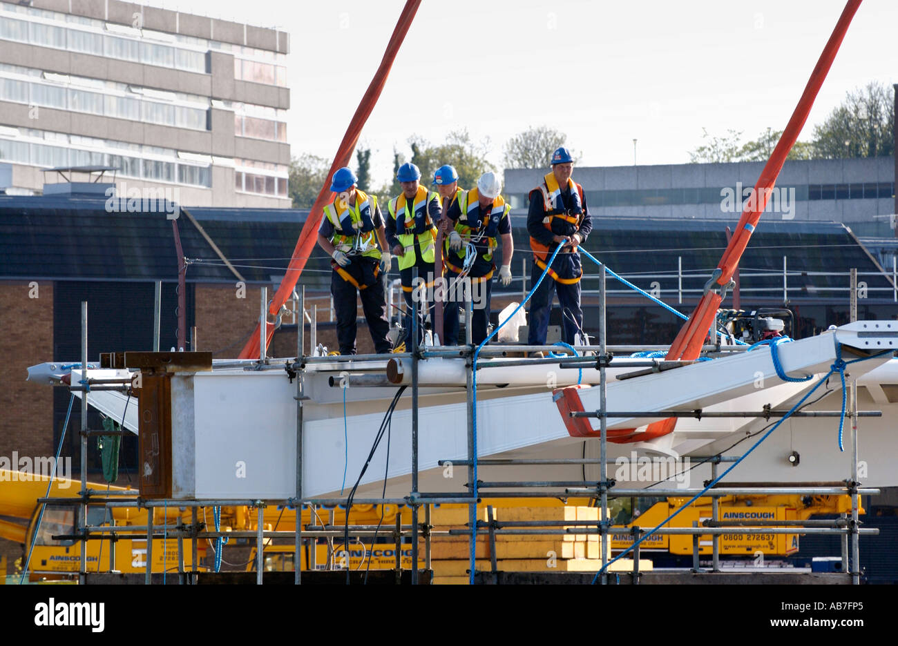 Foot and cycle bridge under construction over the River Usk at Newport ...